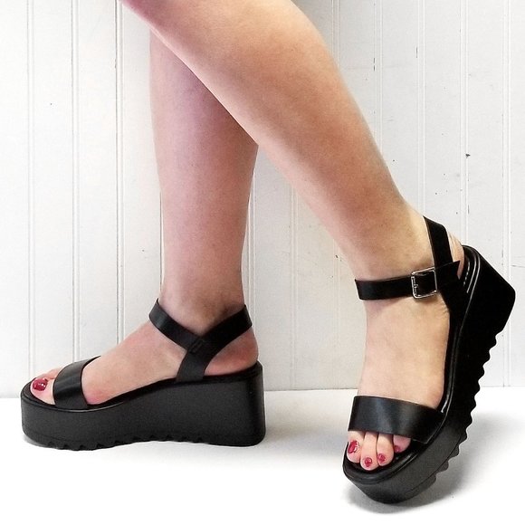 Shoes | New Black Wide Band Platform Wedge Sandals | Poshmark